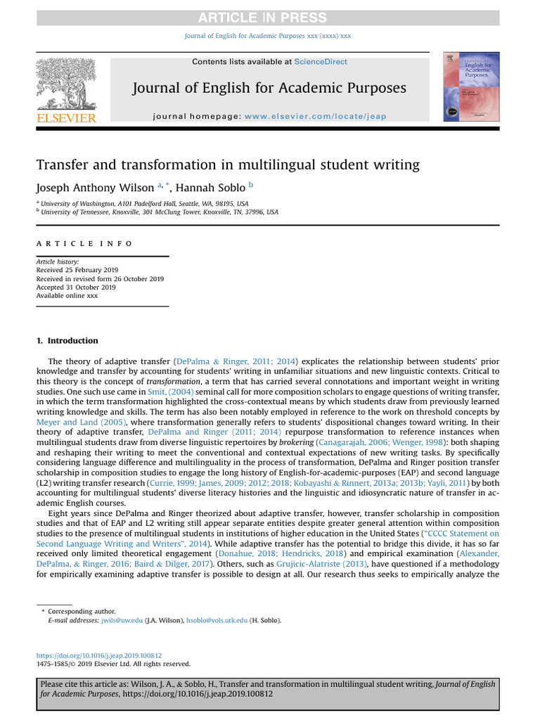 Transfer and Transformation in Multilingual Student Writing | PDF | Genre | Essays