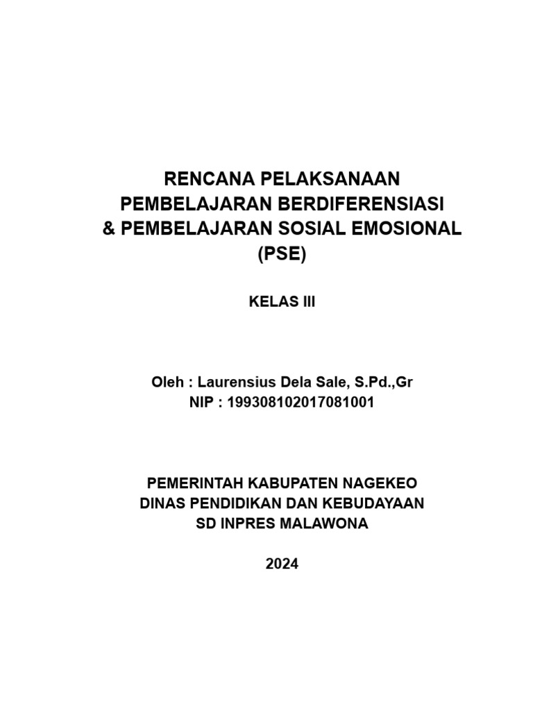 RENCANA PELAKSANAAN PEMBELAJARAN BERDIFERENSIASI Dan KSE | PDF