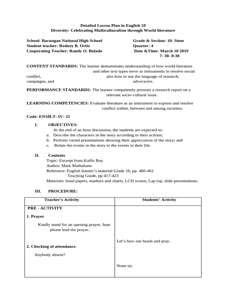 Lesson Plan For Deped Pending | PDF | Lesson Plan | Language Arts ...