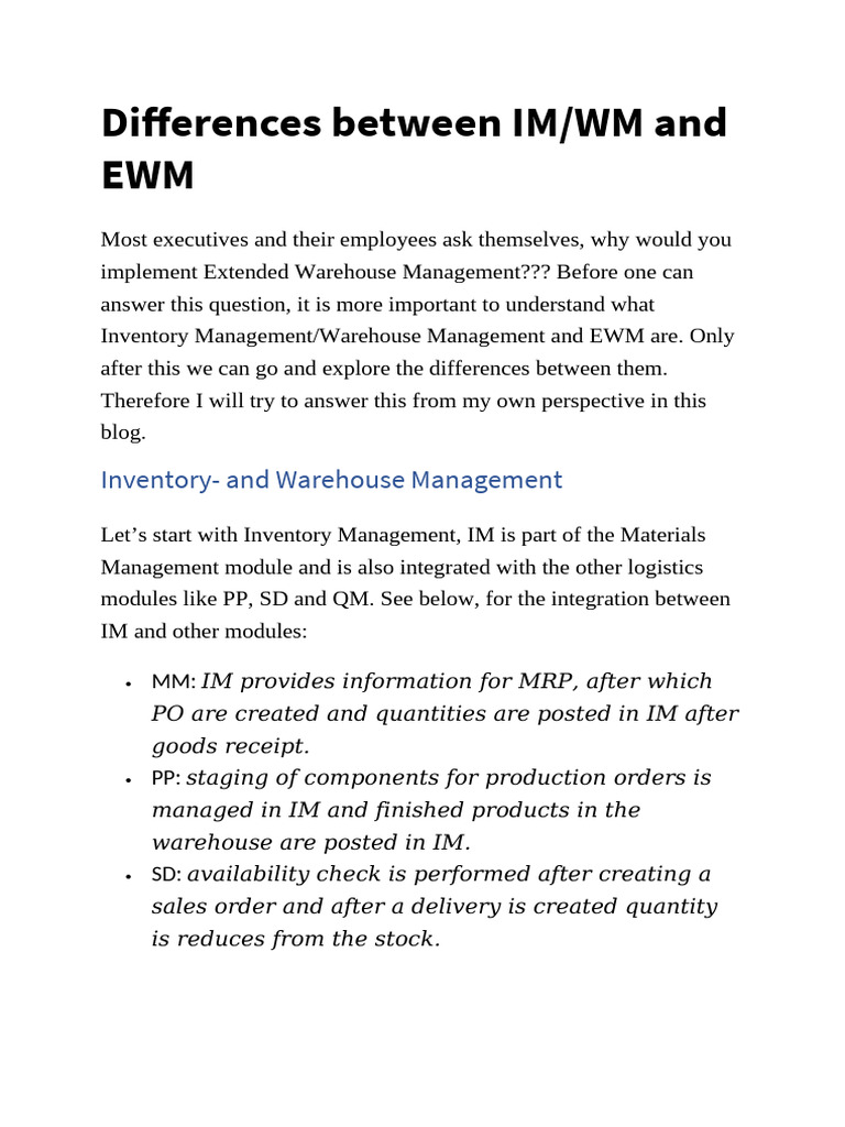 Differences Between IM-WM and EWM SAP | PDF