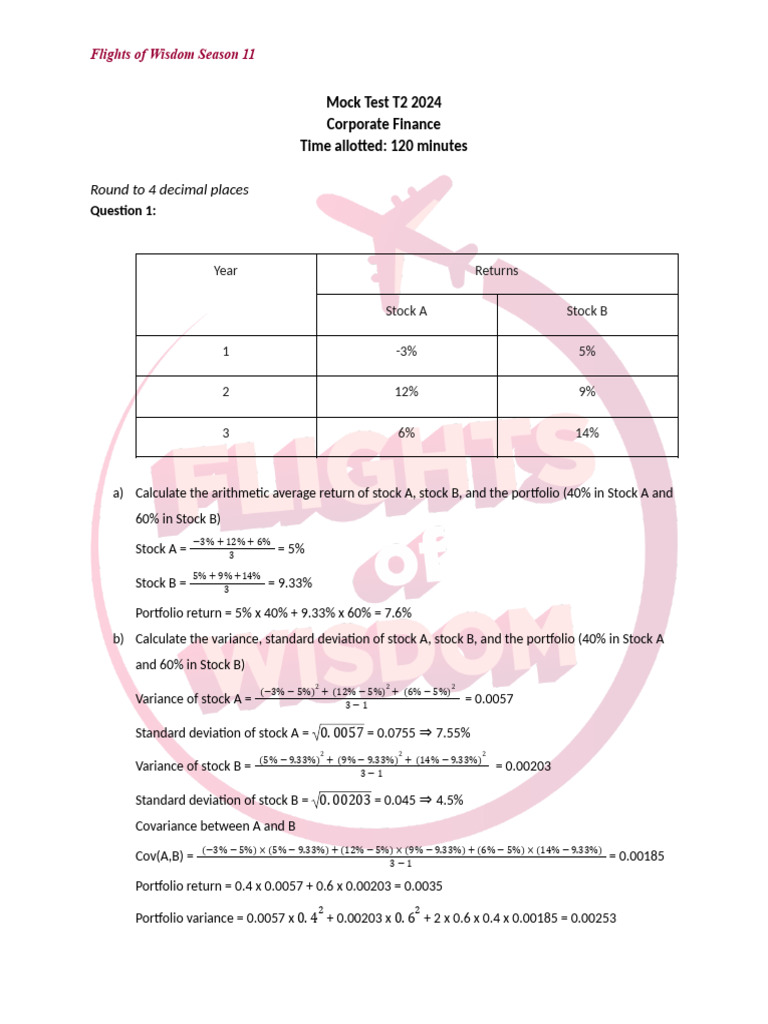 Mock Test T2 2024 - CF | PDF