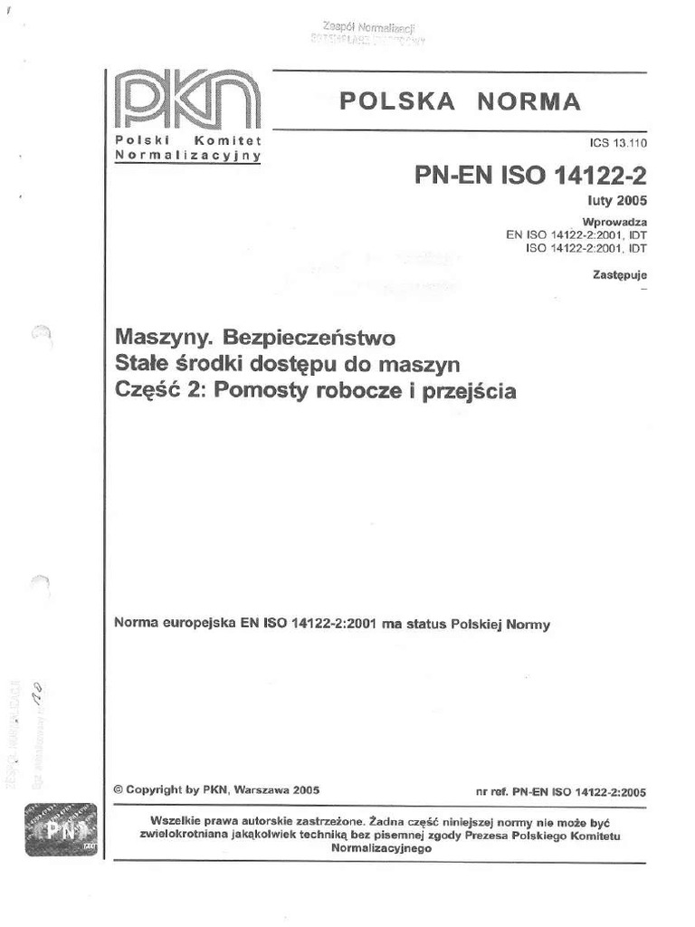 PN-EN ISO 14122-2 Maszyny. Bezpieczeństwo | PDF