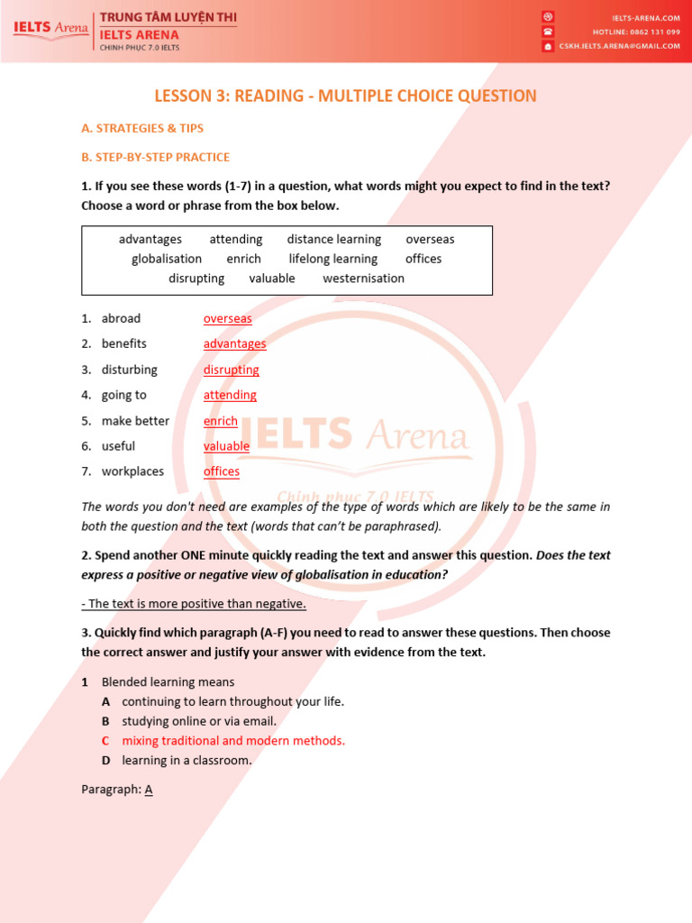 Reading MCQ Preparation Key | PDF