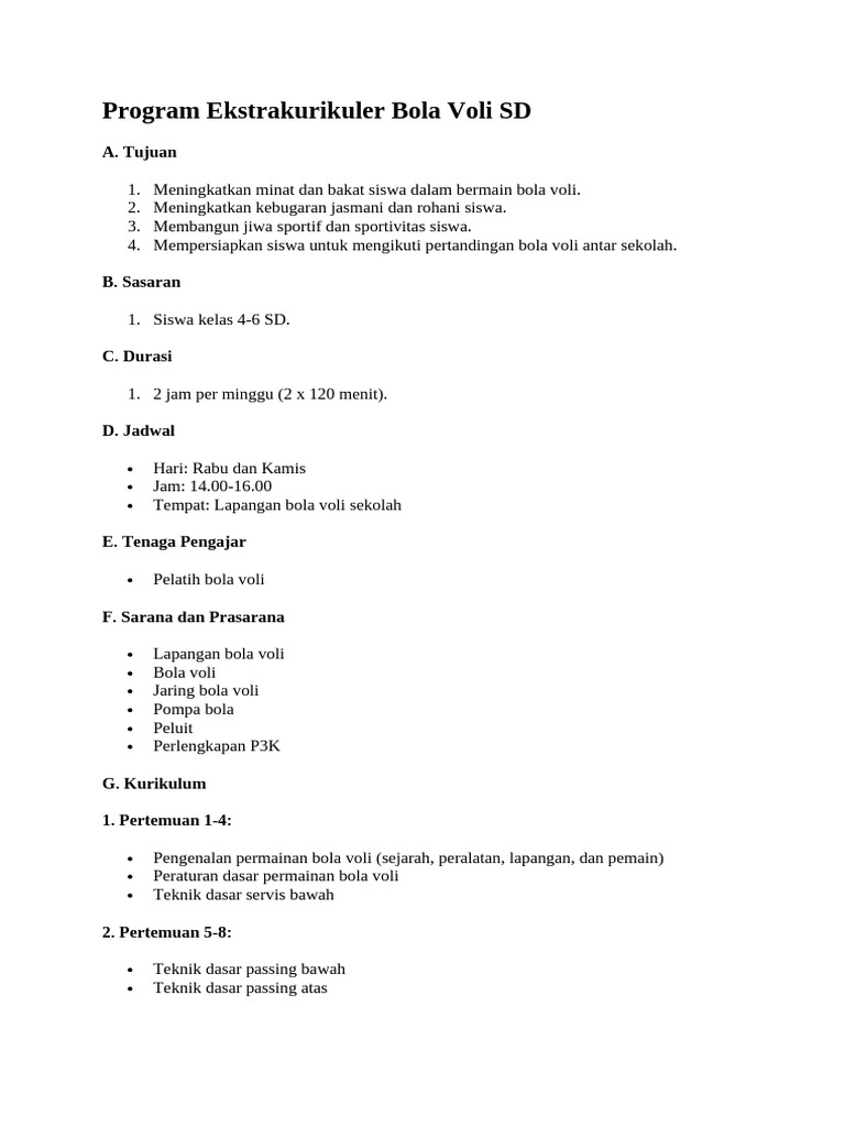 Program Ekstrakurikuler Bola Voli SD | PDF