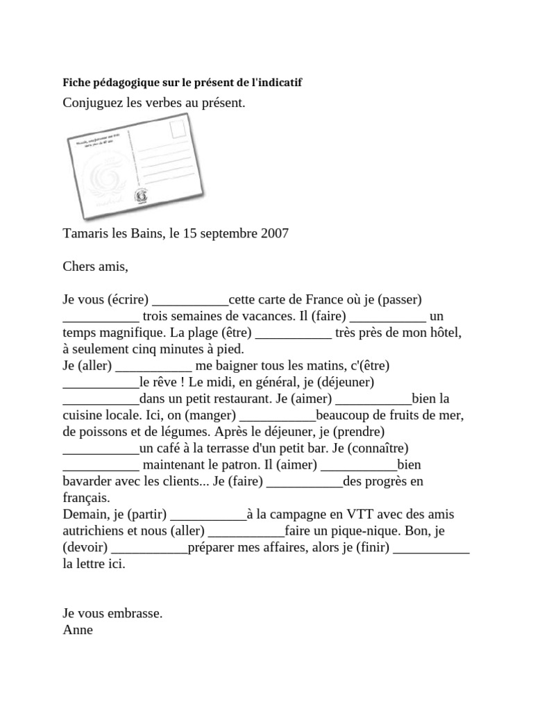 Fiche Pedagogique Sur Le Present de Lindicatif | PDF