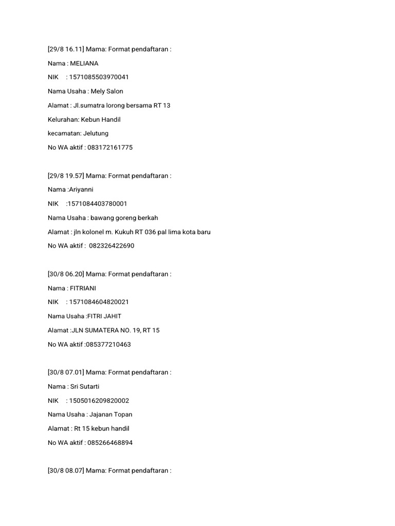 Daftar Urus Nib Yanti | PDF