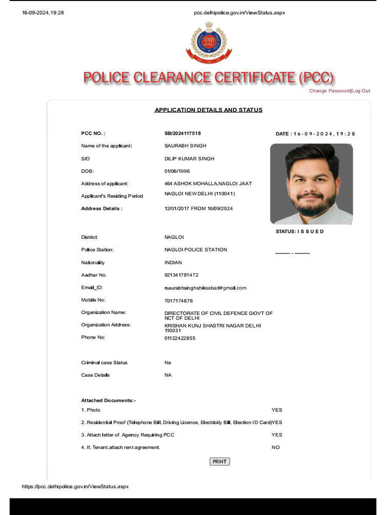 PCC Saurabh Singh Delhi Police | PDF