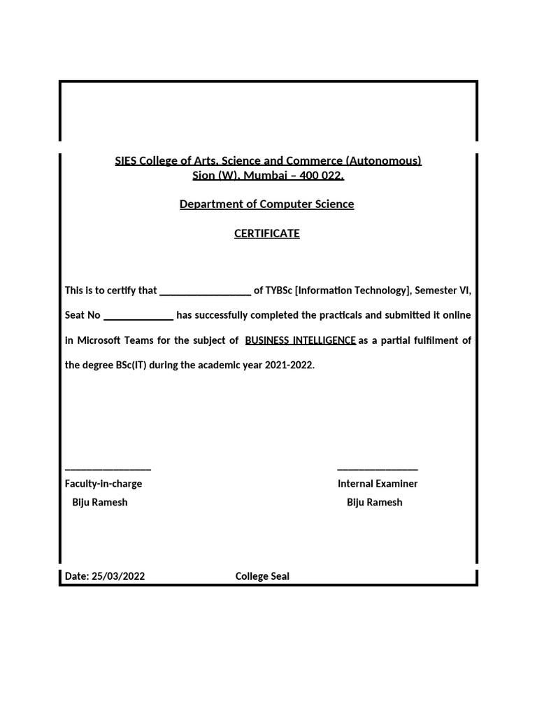 Certificate Format Practicals | PDF