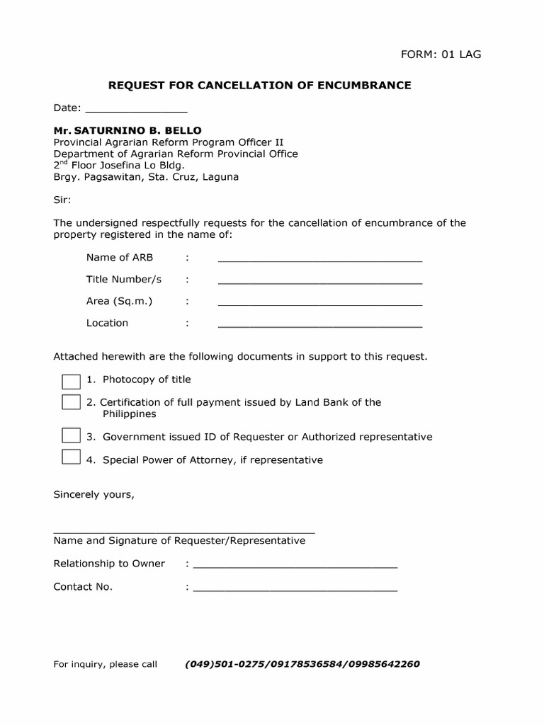 1 - Cancellation of Encumbrance Form | PDF