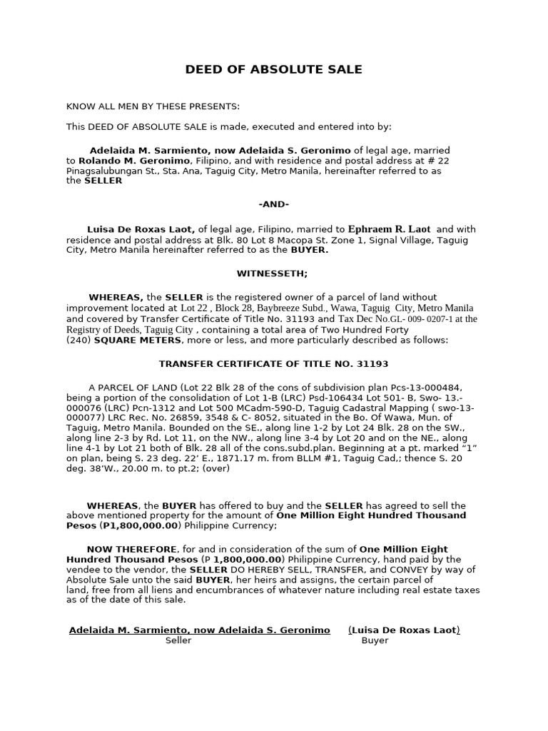 Deed of Sale L Laot | PDF