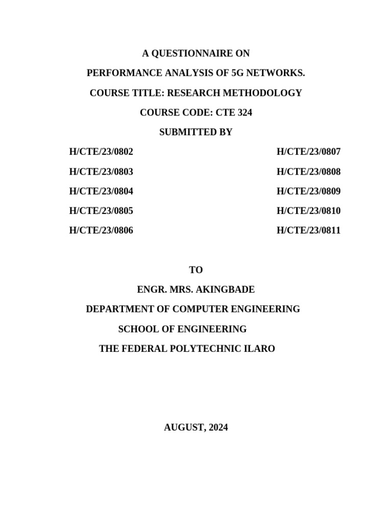 A Questionnaire Cover Page | PDF
