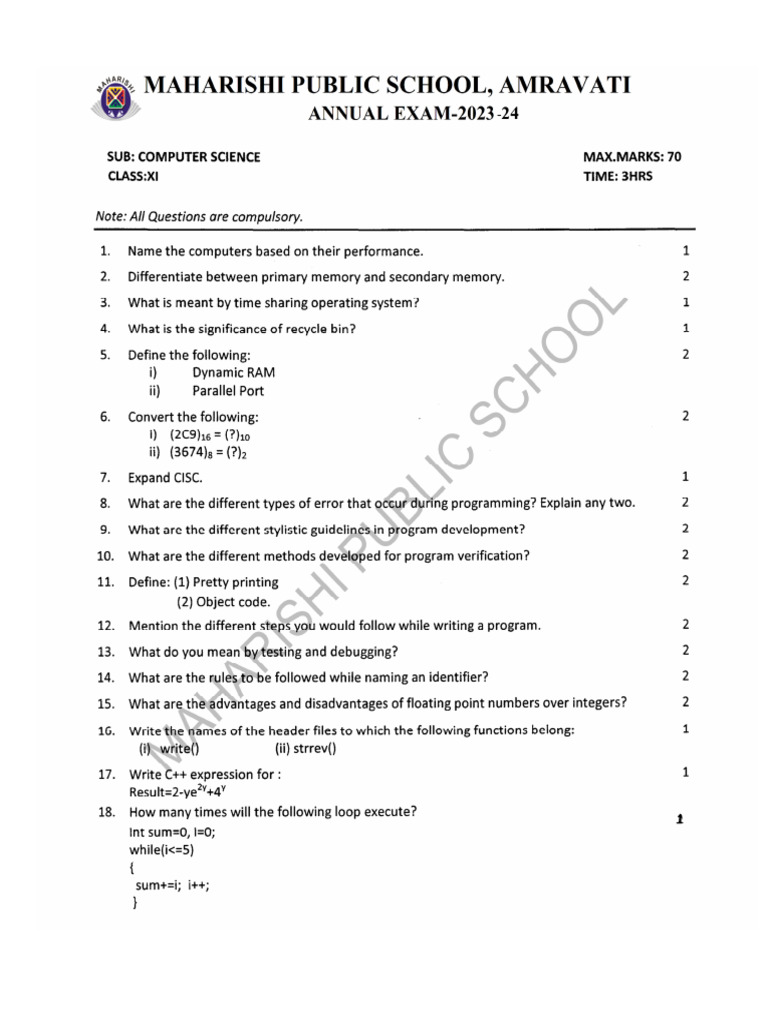 Computer Science Practical Class 11 | PDF