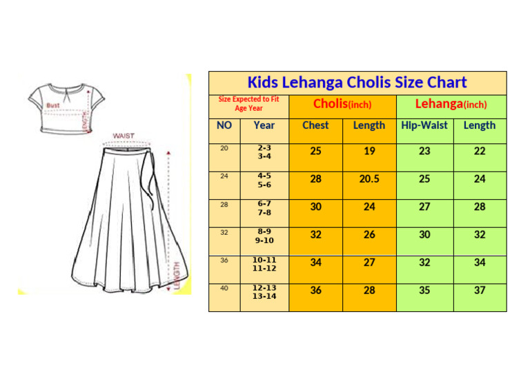 Kids Lehanga Cholis Size Chart | PDF