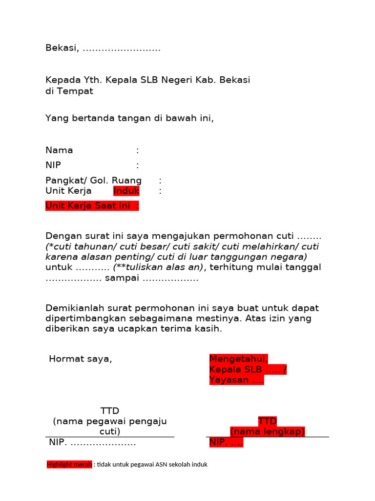 Contoh Surat Permohonan Cuti | PDF
