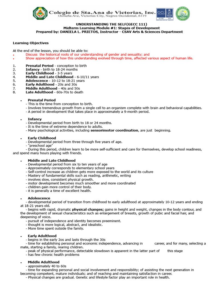 Gecc111 Midterm Module #1 - The Stages of Devp | PDF