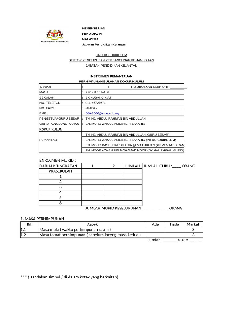Borang Perhimpunan Bulanan Kokurikulum 2024 | PDF