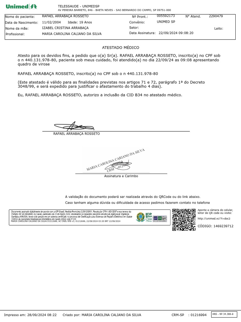Atestado Medico Unimed | PDF
