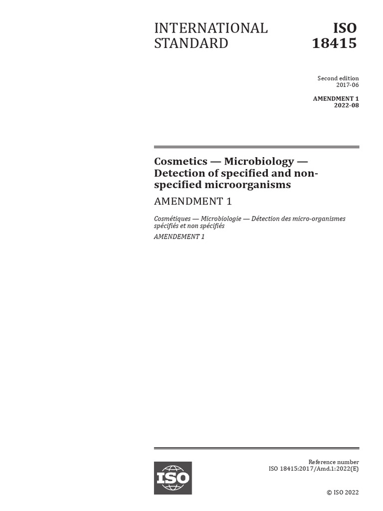 ISO 18415 - 2017, AMD.01 - 2022 - Cosmetics. Detection | PDF