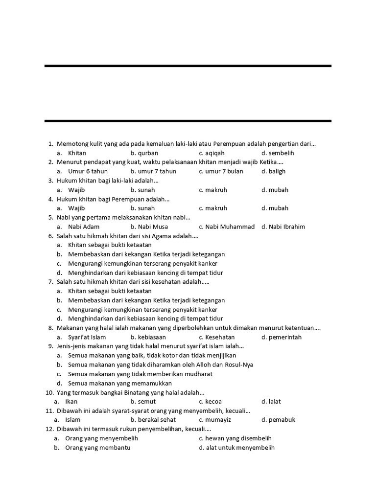 Soal Ujian Tengah Semester Ganjil Kls 6 - Fiqih | PDF