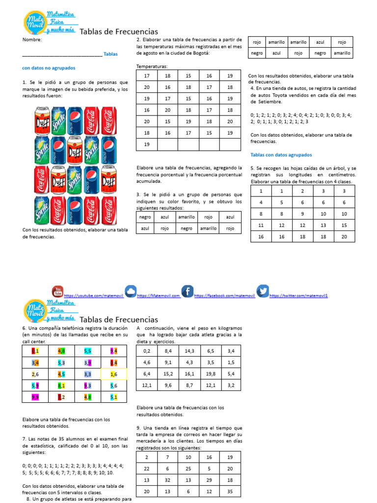 Tablas de Frecuencias Ejercicios Propuestos PDF | PDF