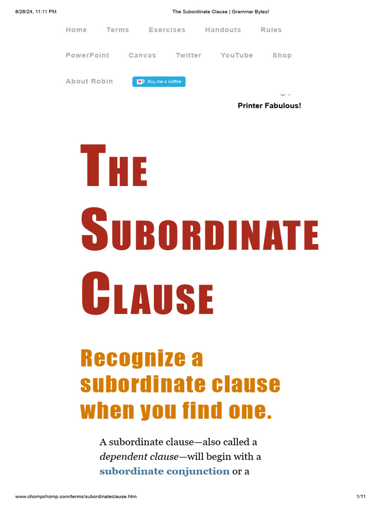 The Subordinate Clause - Grammar Bytes! | PDF