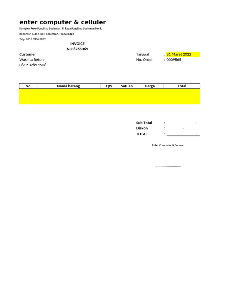 Form Nota Beli Print | PDF