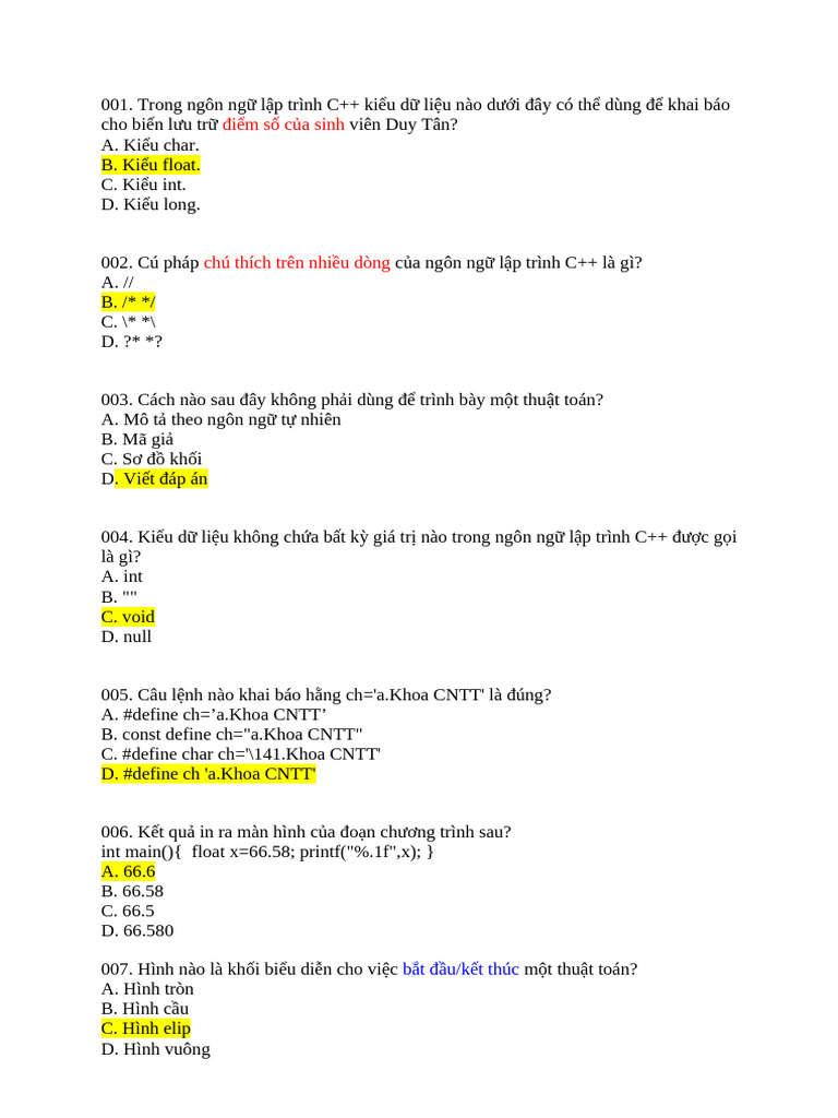 Đề cương ôn CS211 | PDF