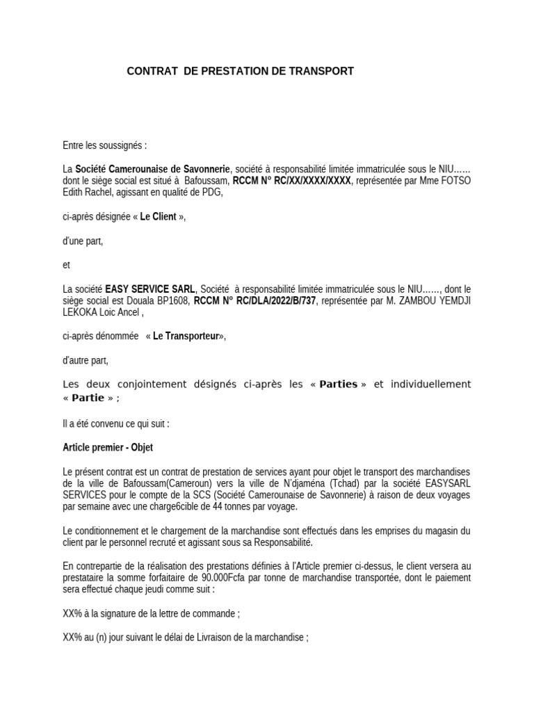Contrat-de-Prestation-de-Transport (EASY SERVICES) | PDF