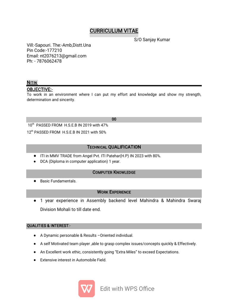 Nitin (CV) (1) | PDF