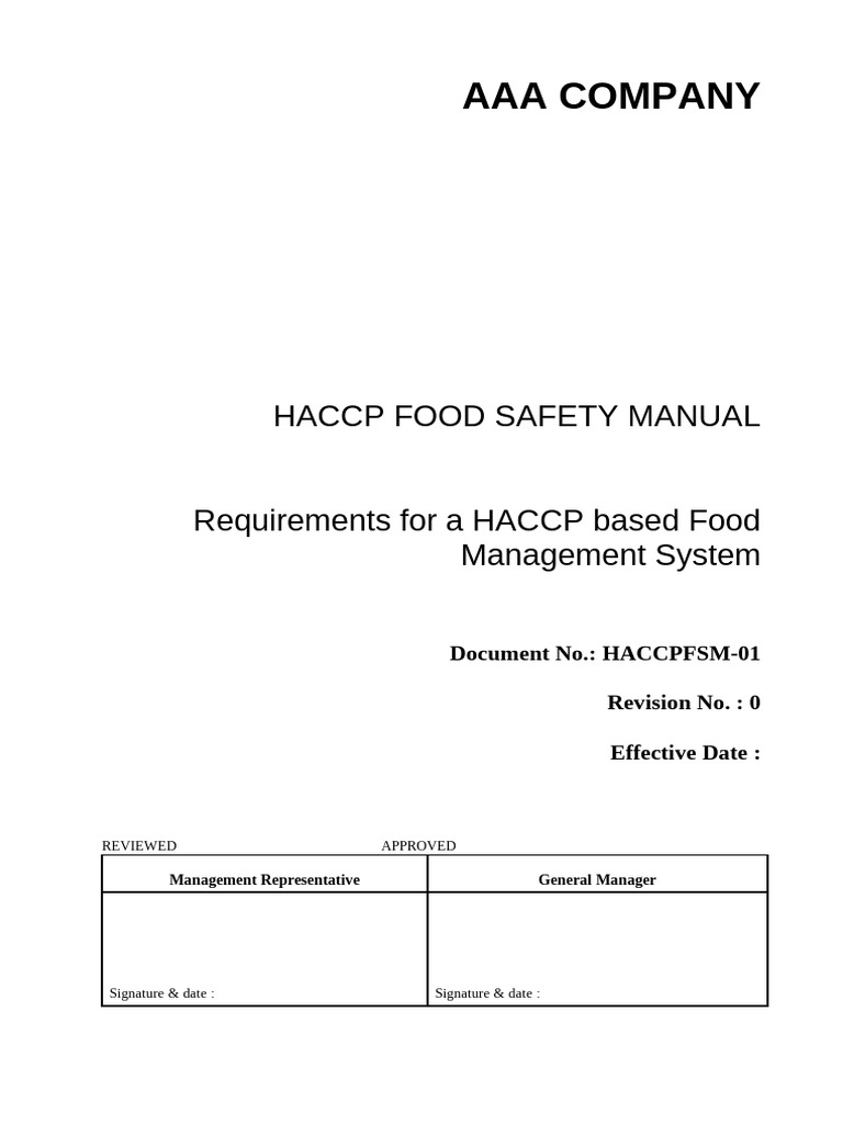 HACCP Food Safety Manual Overview | PDF | Hazard Analysis And Critical ...