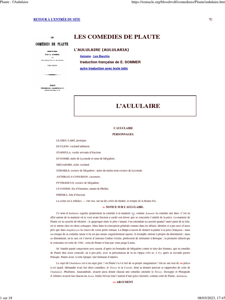 Plaute - Aulularia | PDF