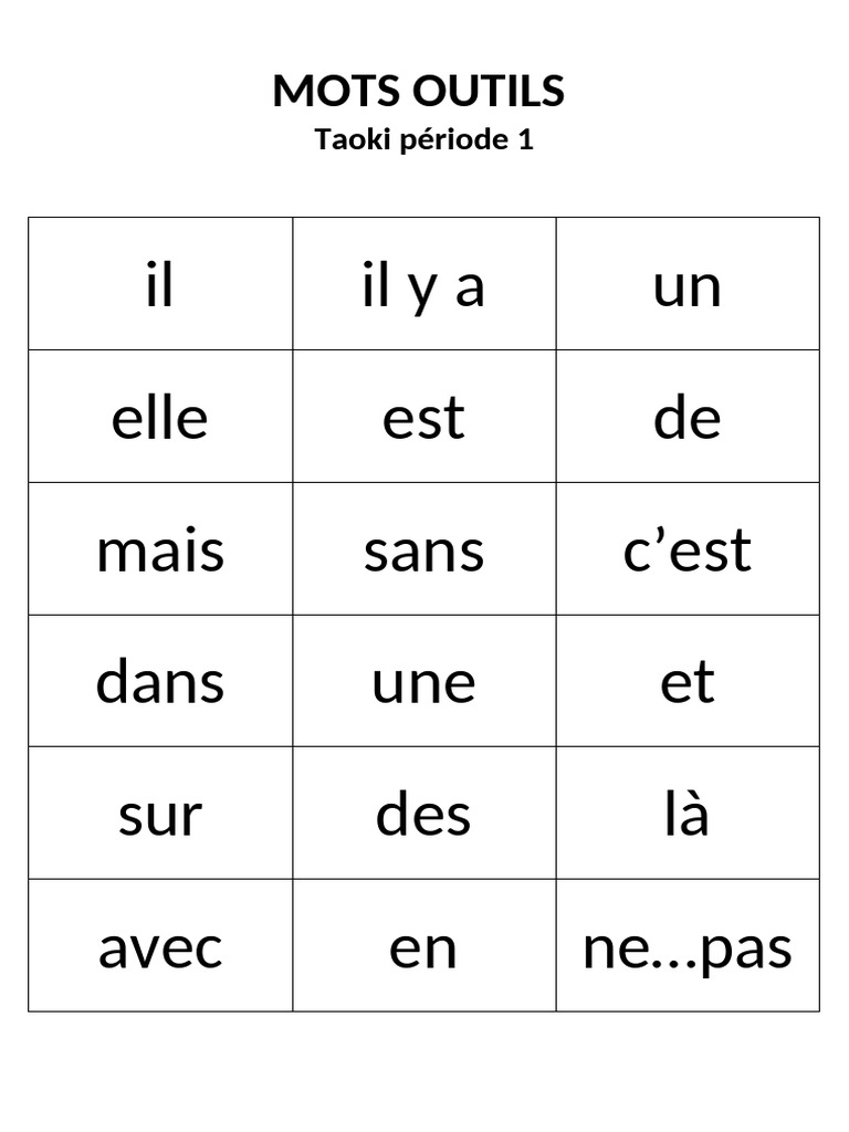 MOTS OUTILS Taoki Périodes 1 Et 2 | PDF