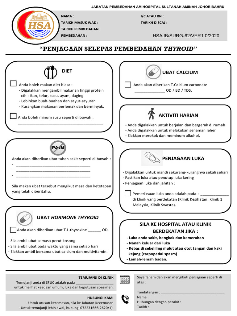 62 Penjagaan Selepas Pembedahan Thyroid Versi Melayu | PDF