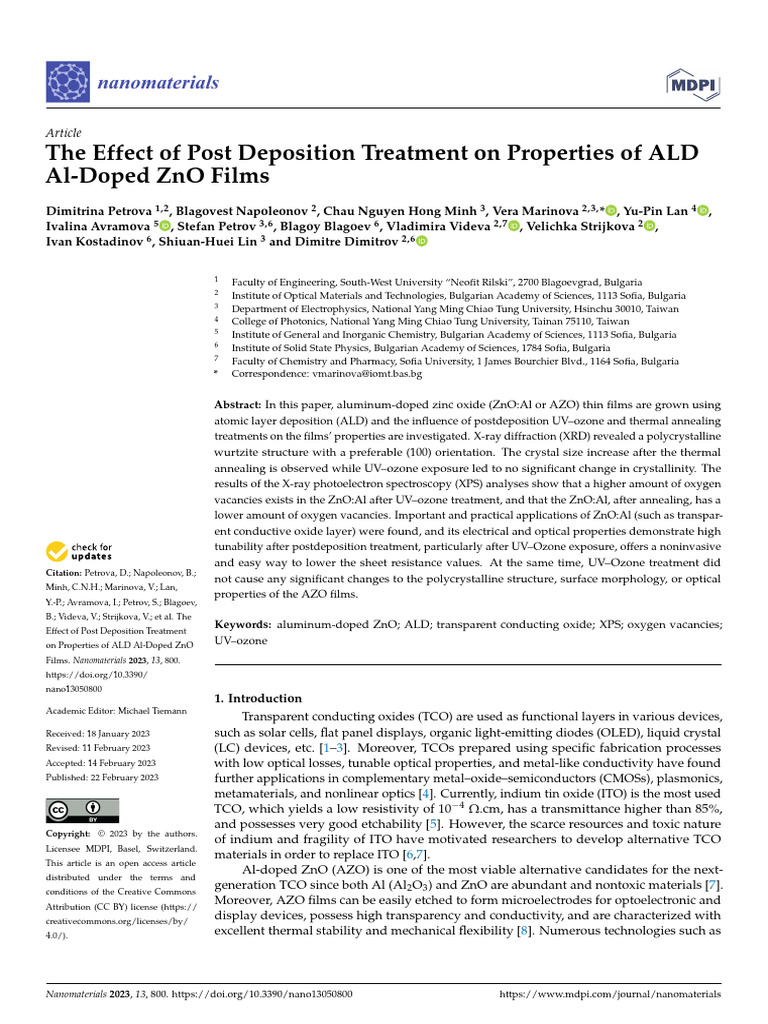 The Effect of Post Deposition Treatment On Properties of ALD Al-Doped ...