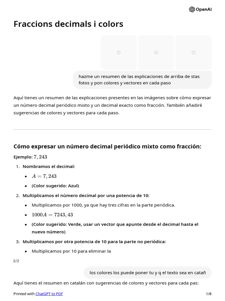 Fraccions Decimals I Colors | PDF