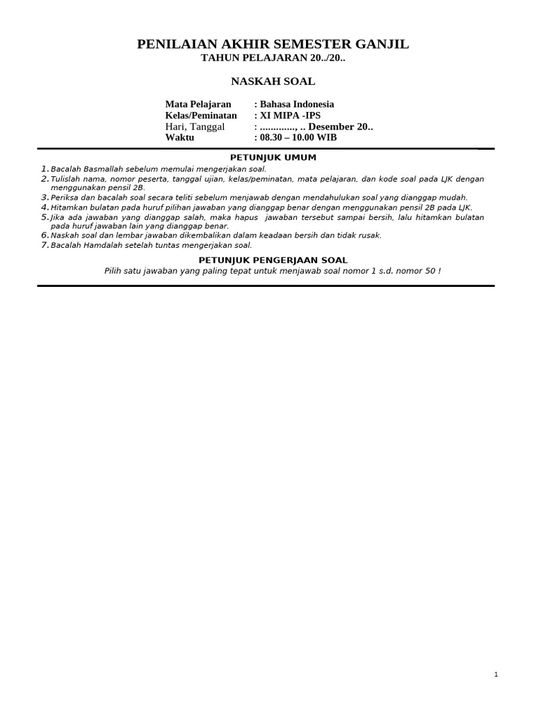 Soal Penilaian Akhir Semester Ganjil | PDF