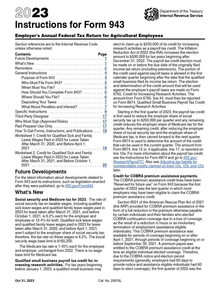Instructions For Form 943: Employer's Annual Federal Tax Return For ...