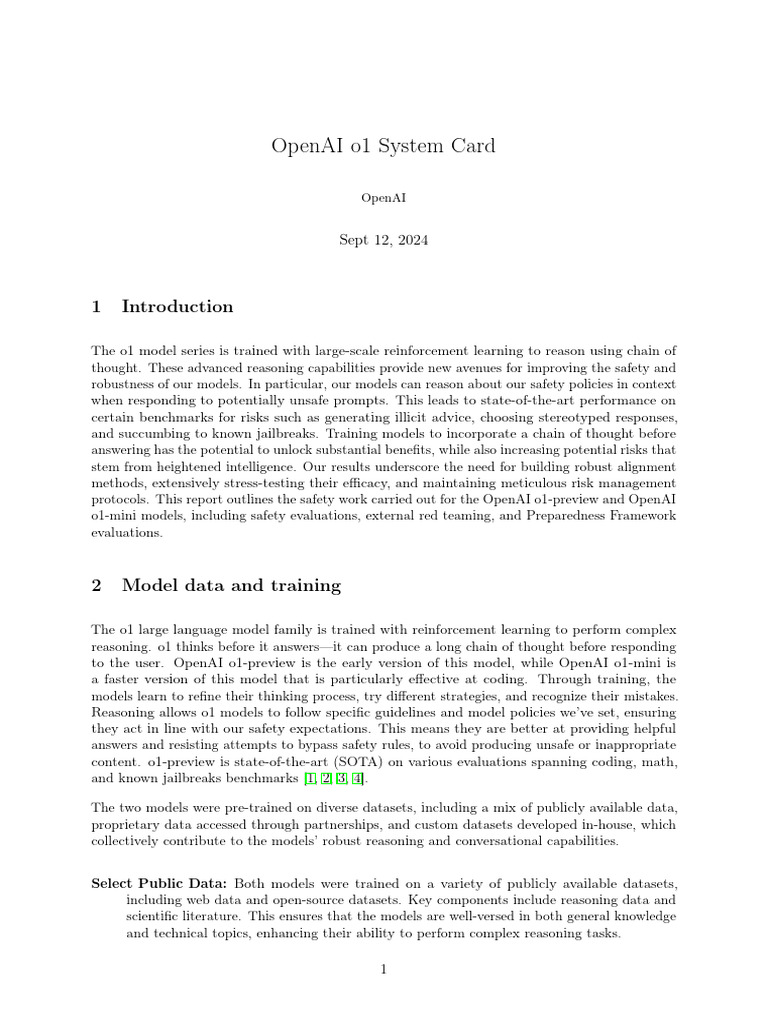 OpenAI O1 System Card | PDF