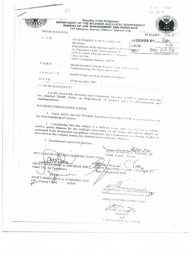 2001 P BJMP Policy On Strip Search Lina | PDF