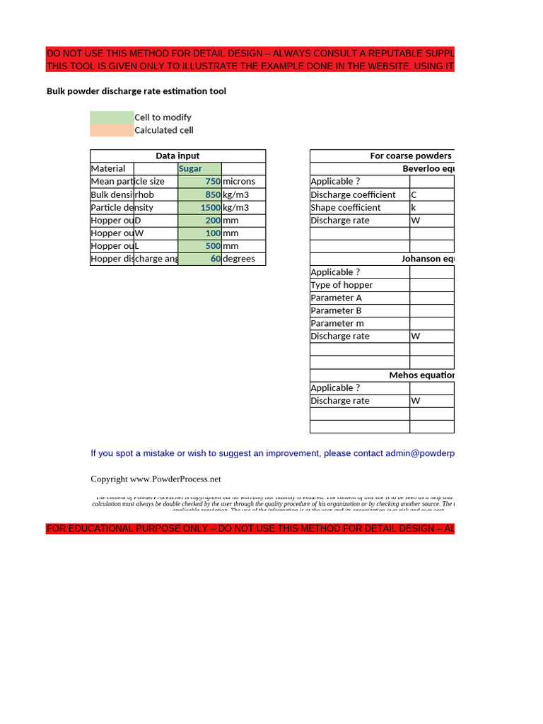 Hopper Discharge Rate Calculation Tool | PDF