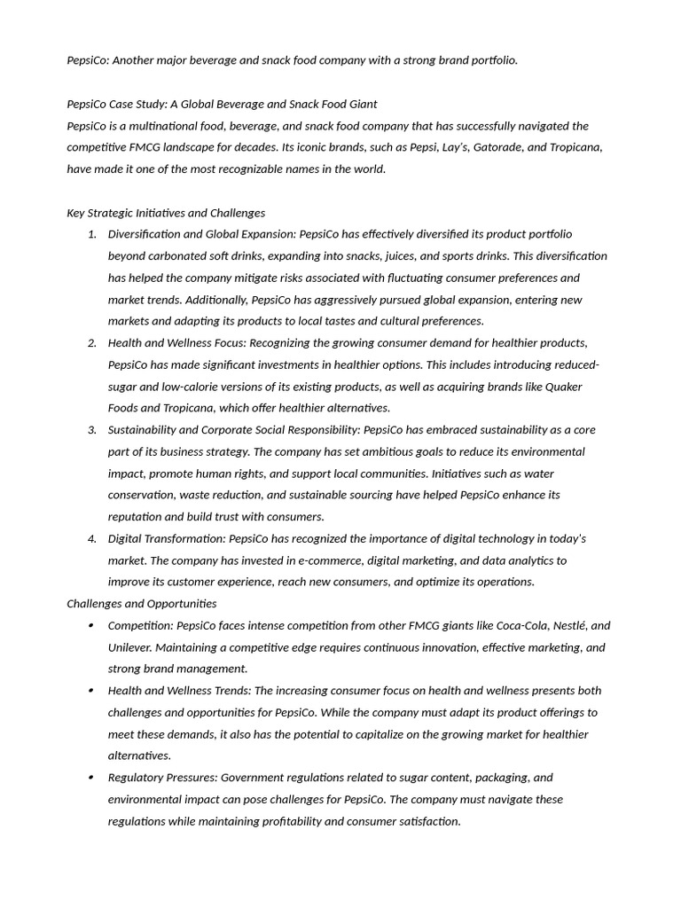 PepsiCo Case Study | PDF