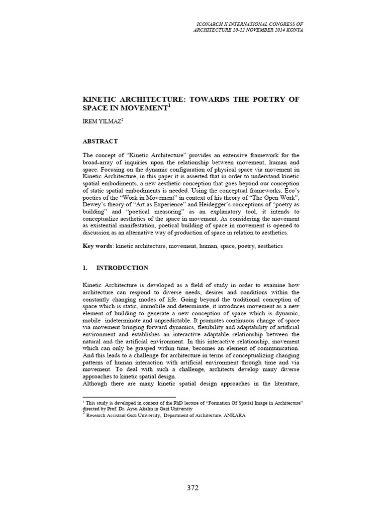 Kinetic Architecture Towards The Poetry of Space in Movement | PDF