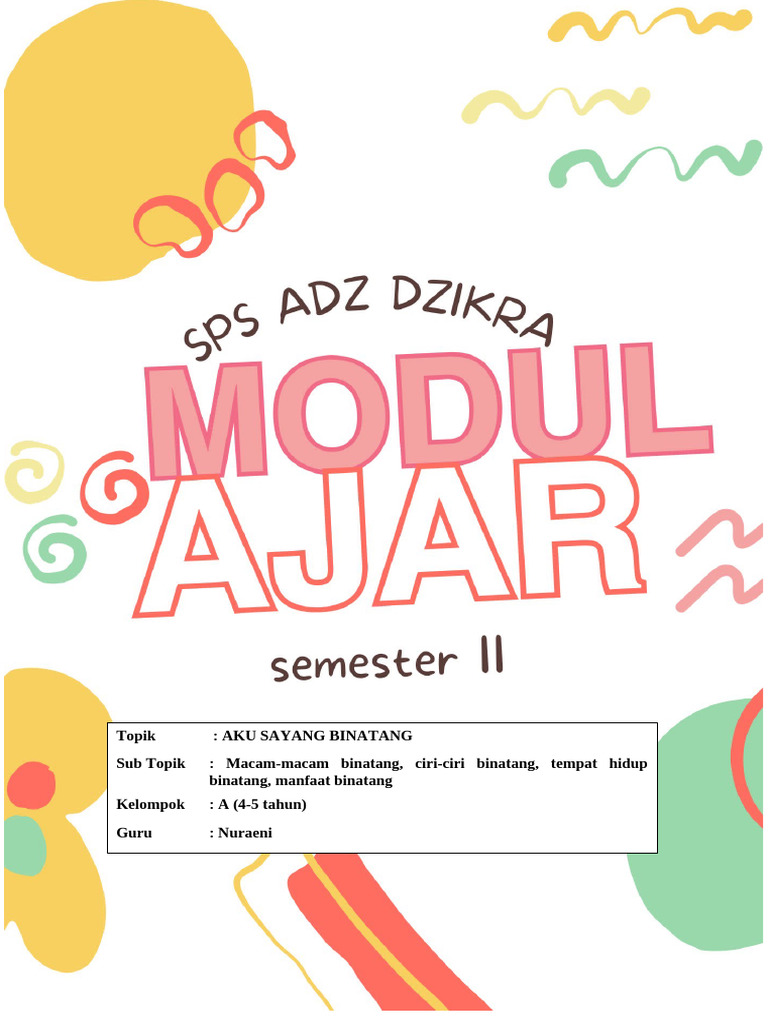 Modul RPP Aku Sayang Binatang-Kelompok A | PDF