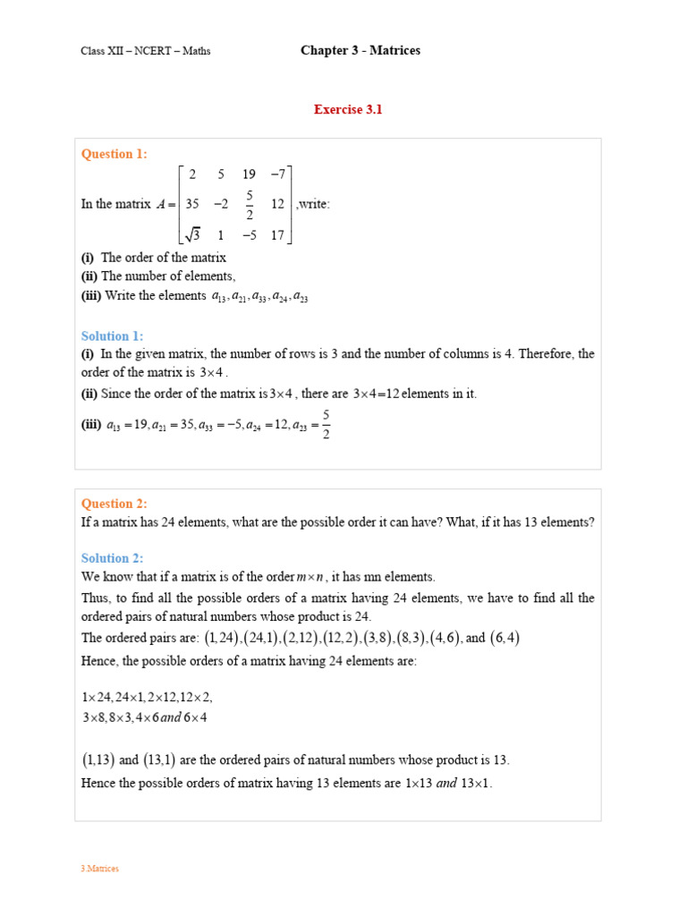Chapter 3 - Matrices | PDF
