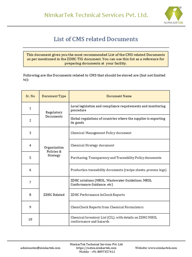 List of CMS Related Documents | PDF | Supply Chain | Safety