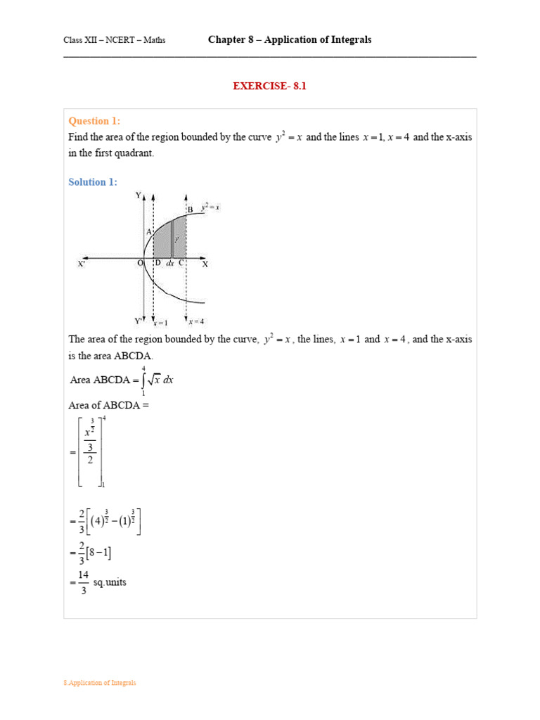 Chapter 8 - Application of Integrals | PDF