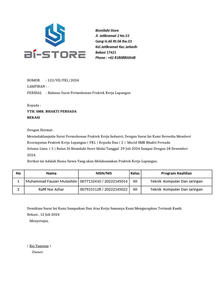 Surat Balasan PKL | PDF