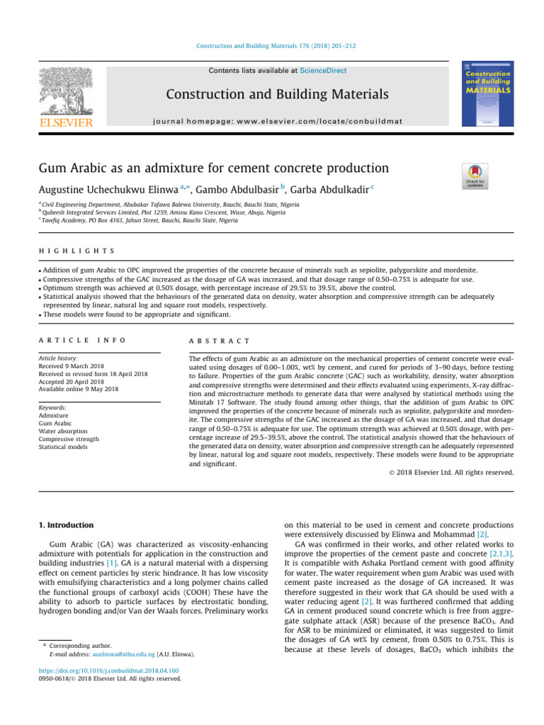Gum Arabic As An Admixture For Cement Concrete Production | PDF
