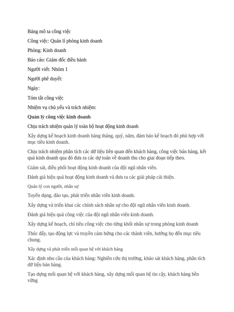 Bảng mô ta công việc | PDF
