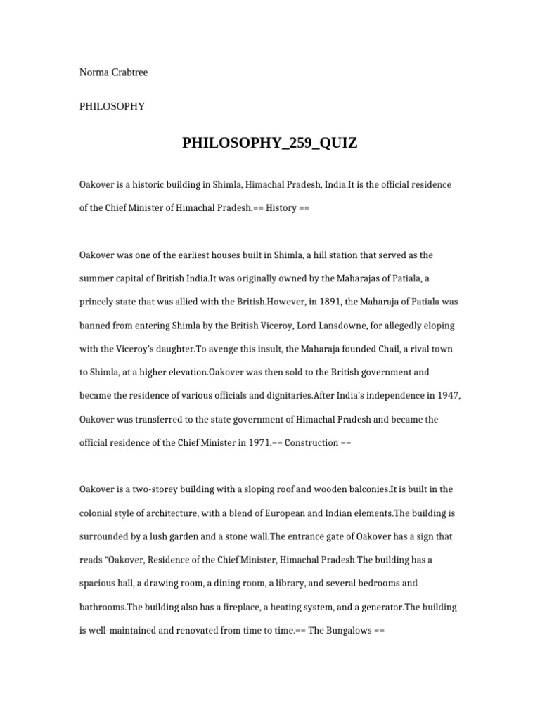 Philosophy 259 Quiz | PDF